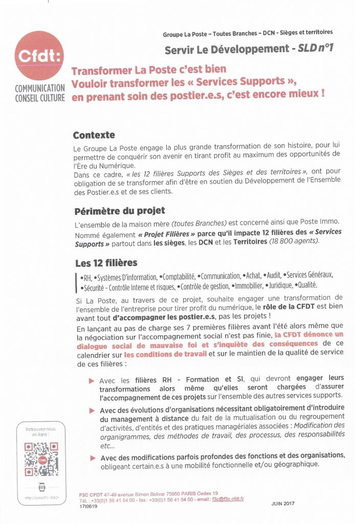 La Poste : Servir le Développement n°1 – CFDT S3C 44-85